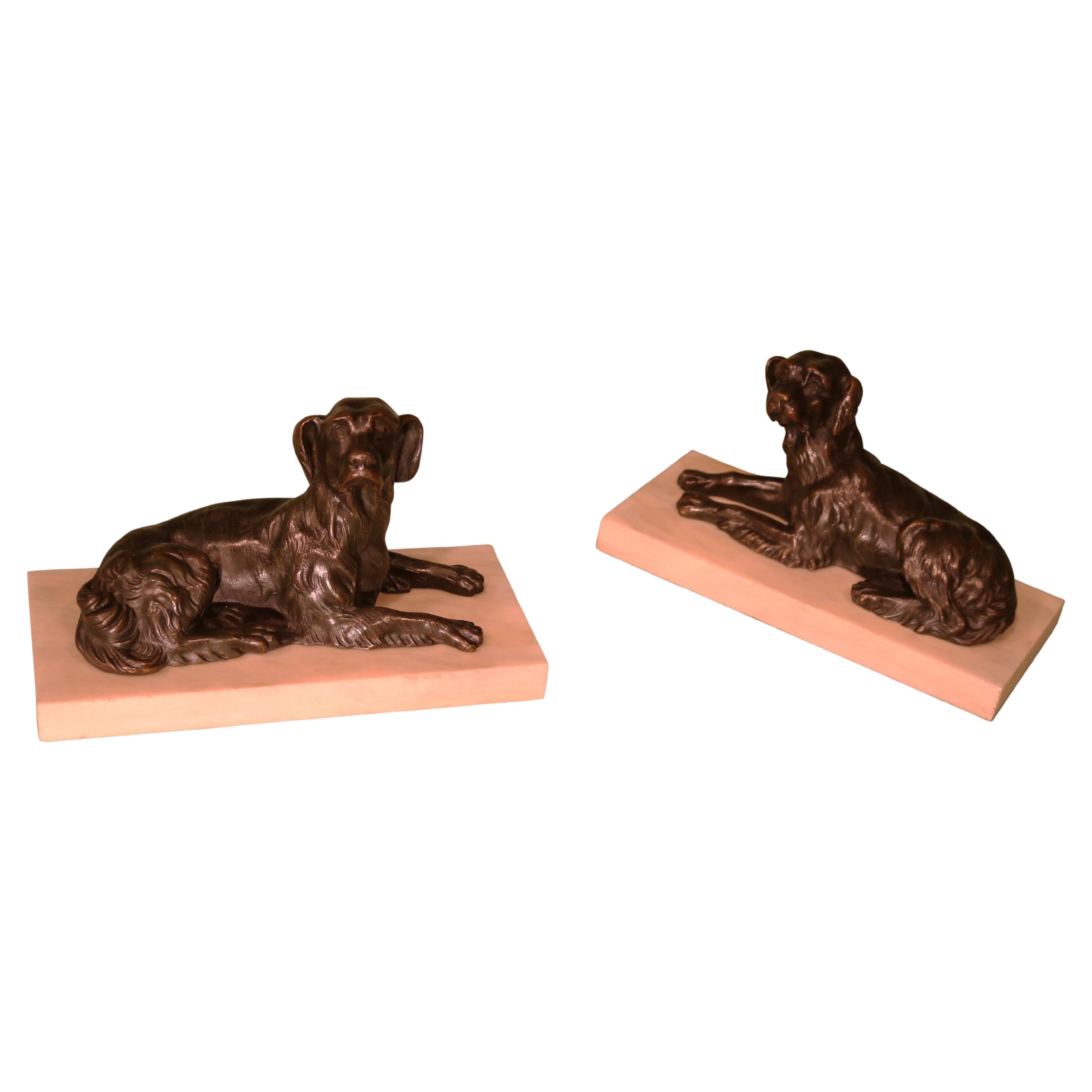 Rare Pair of French Louis XVI Doré Bronze Dogs on Carrara Marble Bases ...