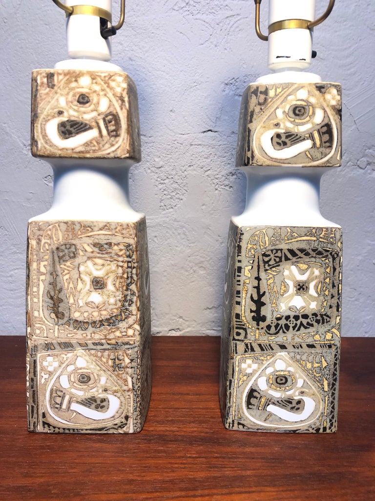 Pair of Mid Century Ceramic Table Lamp by Nils Thorssen for Fog and ...