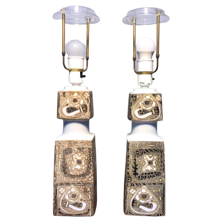 Pair of Mid Century Ceramic Table Lamp by Nils Thorssen for Fog and ...
