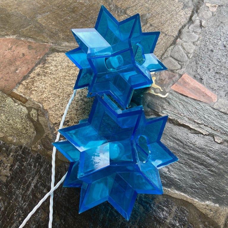 Pair of Midcentury Italian Blue Acrylic Perspex Star Shaped Table Lamps ...