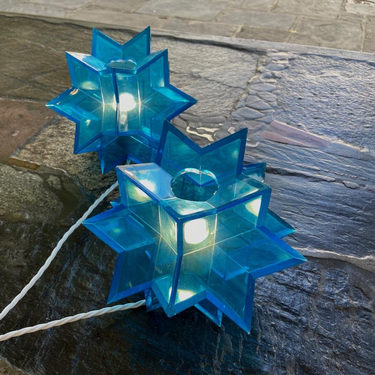 Pair of Midcentury Italian Blue Acrylic Perspex Star Shaped Table Lamps ...
