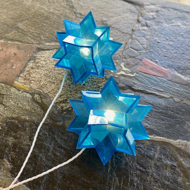 Pair of Midcentury Italian Blue Acrylic Perspex Star Shaped Table Lamps ...