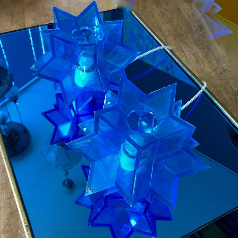 Pair of Midcentury Italian Blue Acrylic Perspex Star Shaped Table Lamps ...
