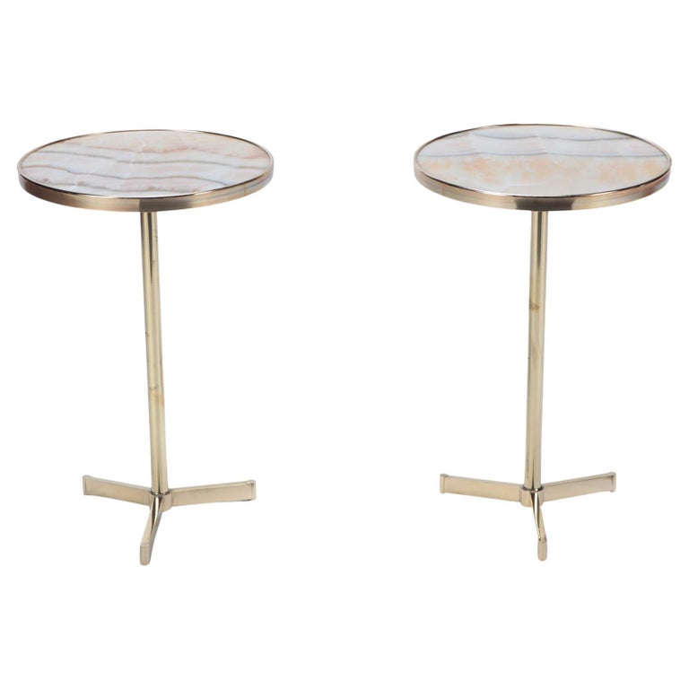 A pair of Mid-Century Italian round brass onyx top side tables, circa ...