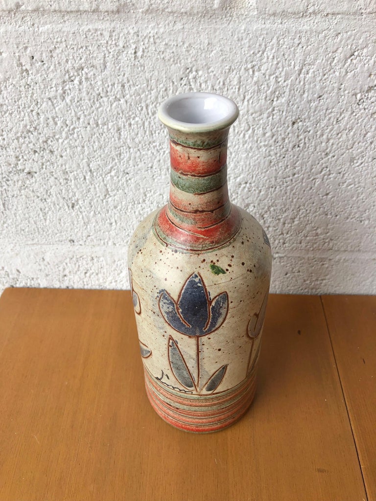 A Pair of Mid Century Modern Italian Pottery Vases Signed by the Artist ...