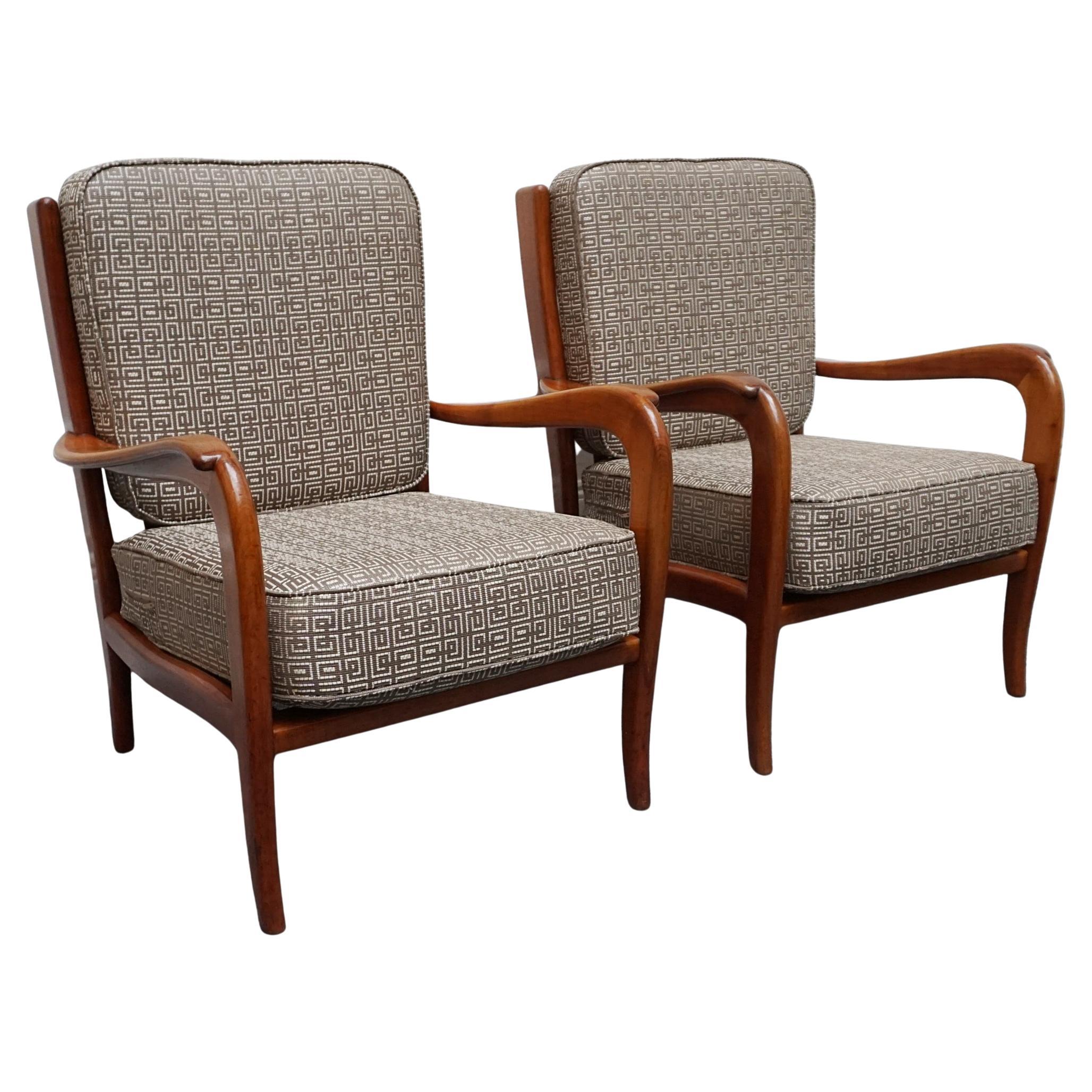 Pair of Italian Armchairs in Cherry Wood Blue Velvet Paolo Buffa Design ...