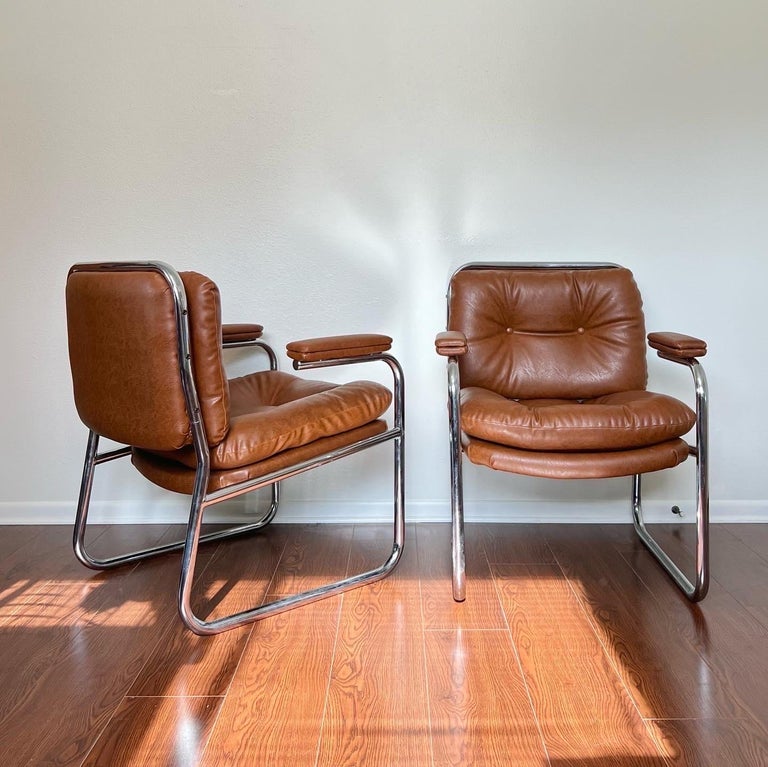 Pair of Mid-Century Vintage Tubular Faux Leather Arm Chairs from the ...