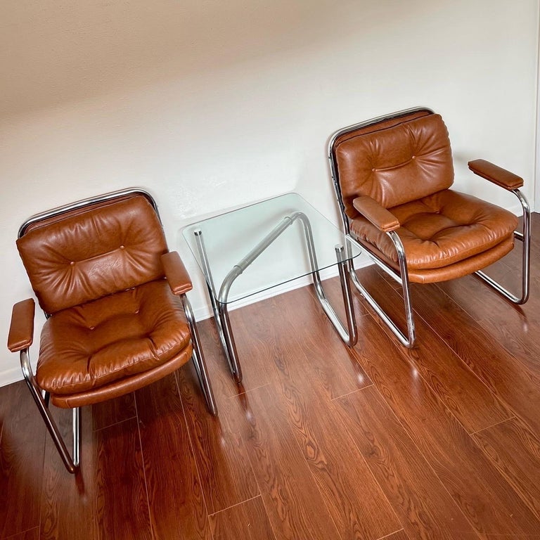 Pair of Mid-Century Vintage Tubular Faux Leather Arm Chairs from the ...