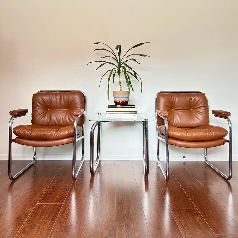 Pair of Mid-Century Vintage Tubular Faux Leather Arm Chairs from the ...