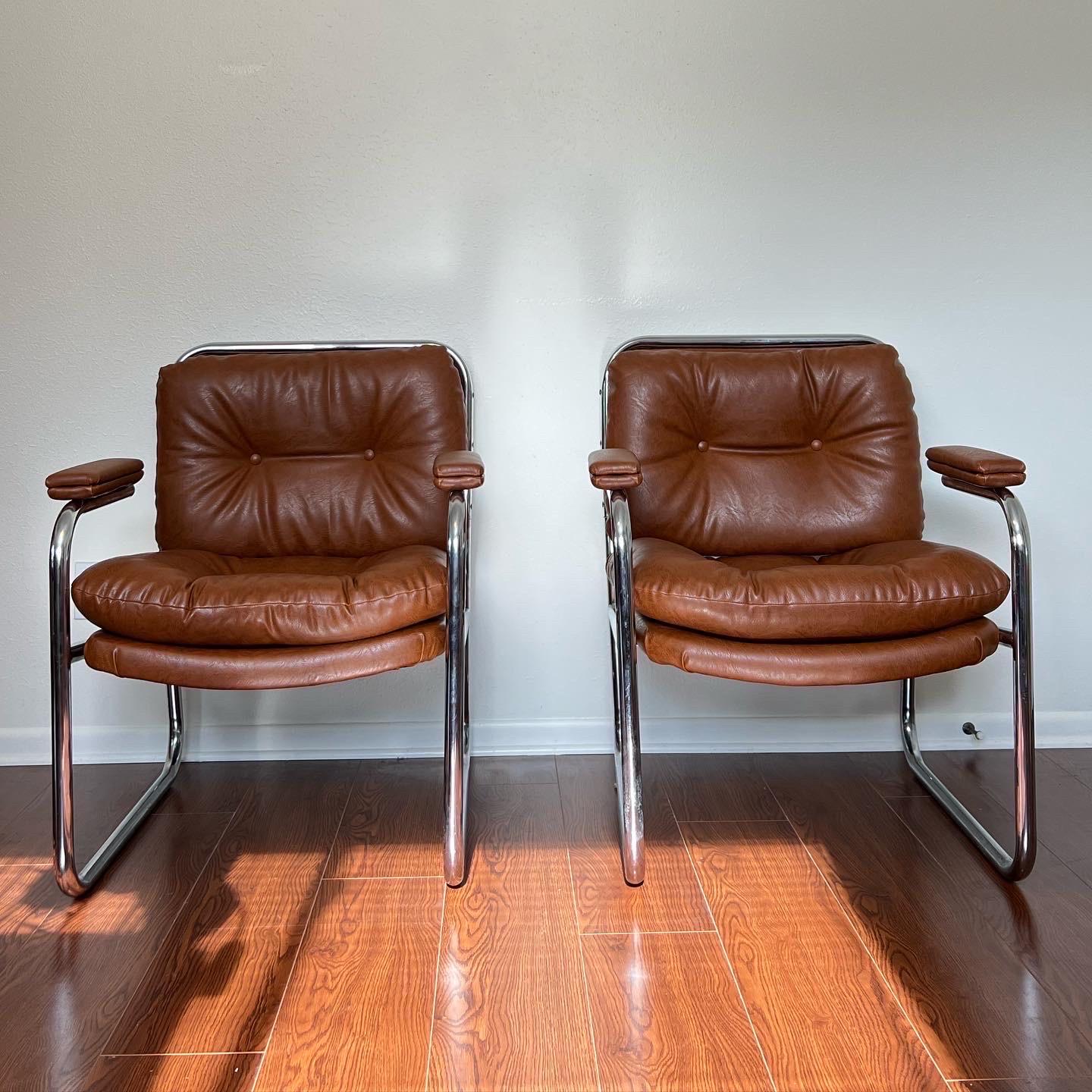 Pair of Mid-Century Vintage Tubular Faux Leather Arm Chairs from the ...