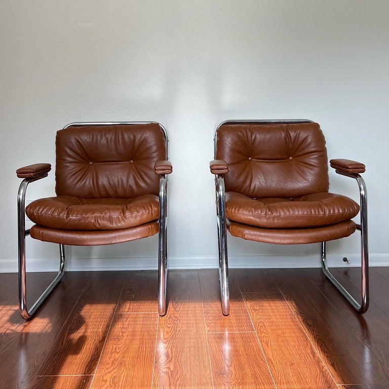 Pair of Mid-Century Vintage Tubular Faux Leather Arm Chairs from the ...