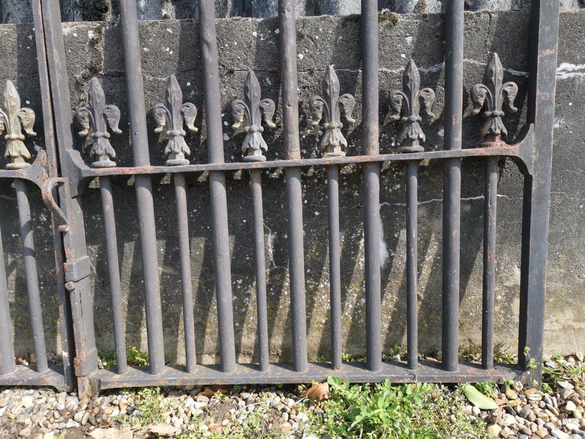 Pair of Mid to Late Victorian Cast Iron Gates with Fluer De Lys Finials ...