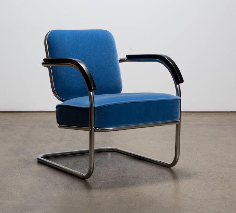 A Pair of Midcentury Cantilever Tubular Steel Armchairs with Mohair ...