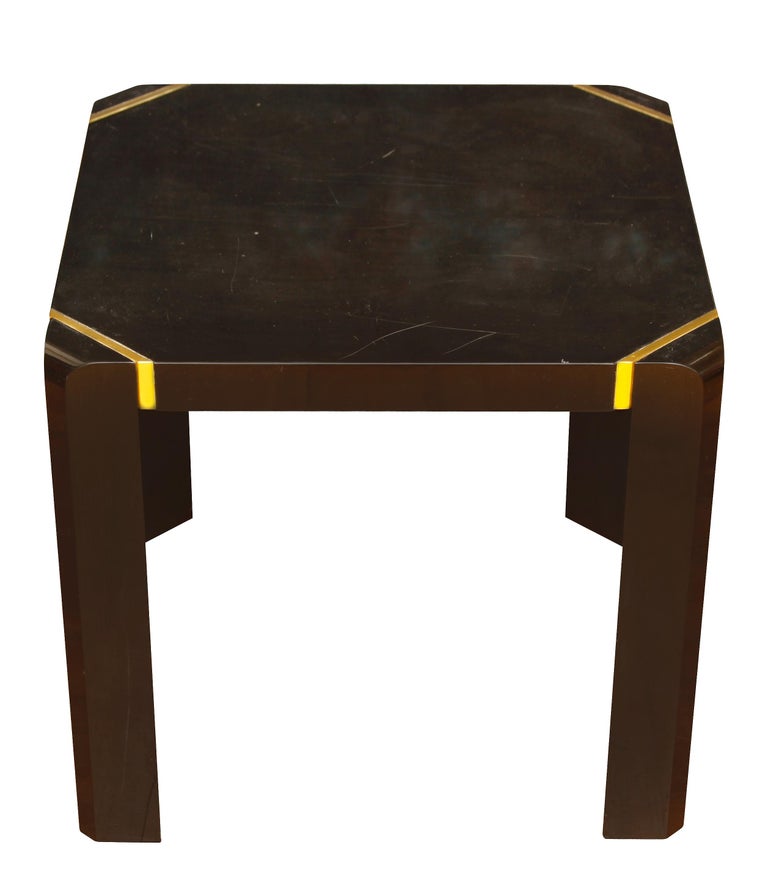 Pair of Modern Black Lacquer Side Tables with Brass Details For Sale at ...