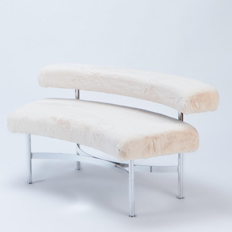Pair of Modern Curved Shaped Chrome Benches or Small Sofas, circa 1970 ...