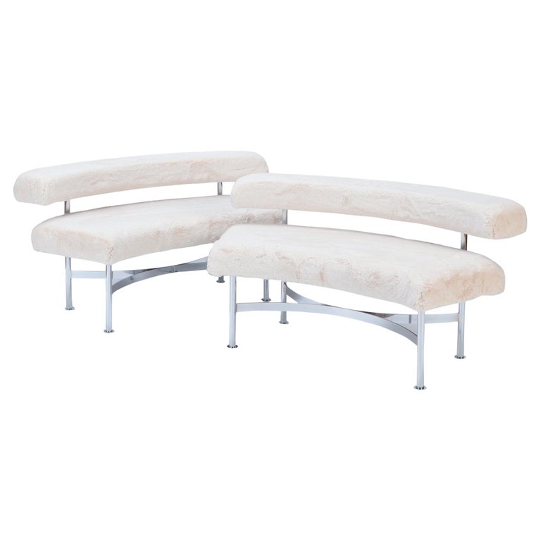 Pair of Modern Curved Shaped Chrome Benches or Small Sofas, circa 1970 ...
