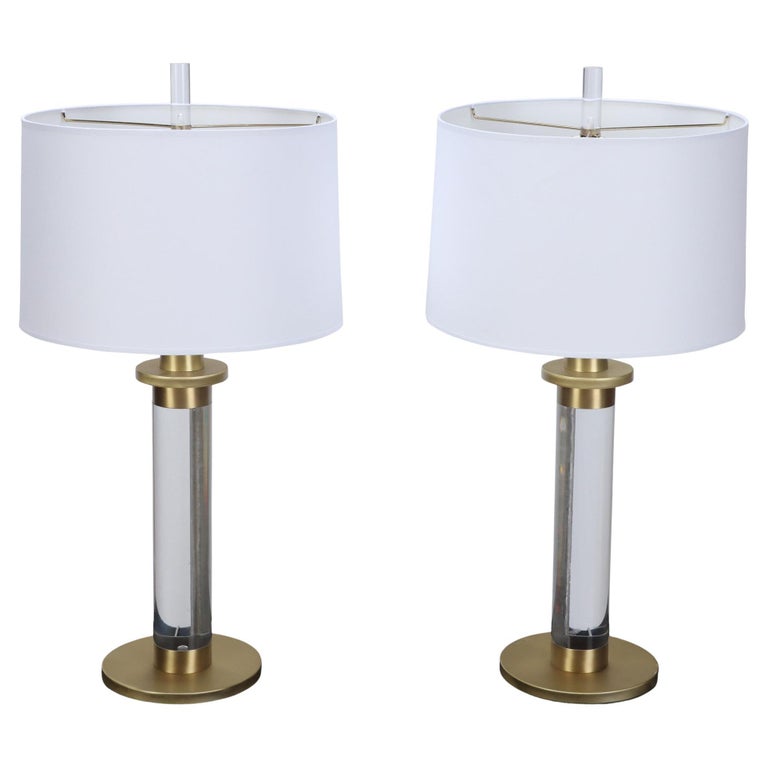 Pair of Modern Lucite Brass Column Table Lamps, circa 1950 For Sale at ...