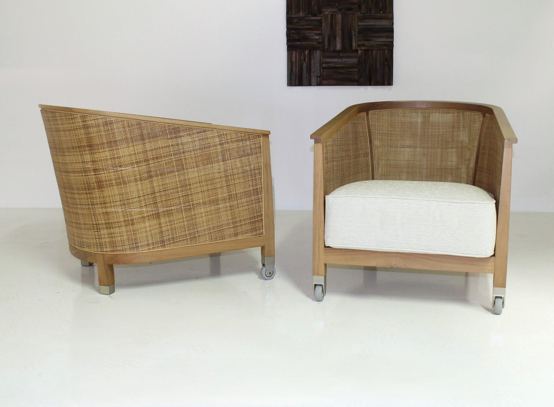 A pair of ‘Mozart’ Woven Rattan Italian Lounge Armchairs By Flexform For Sale at 1stDibs