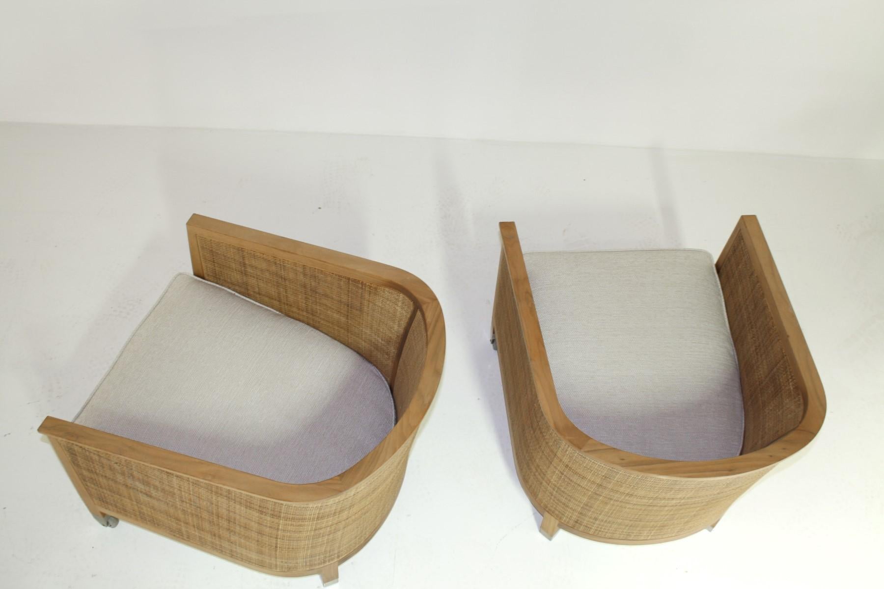 A pair of ‘Mozart’ Woven Rattan Italian Lounge Armchairs By Flexform For Sale at 1stDibs