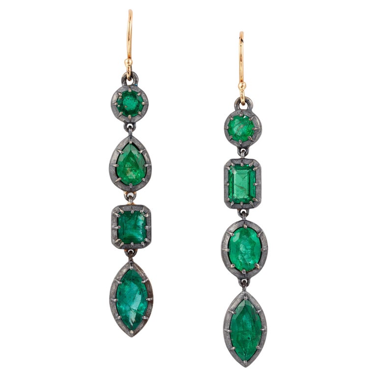 A Pair of Multi-Shape Emerald Drop Earrings For Sale at 1stDibs