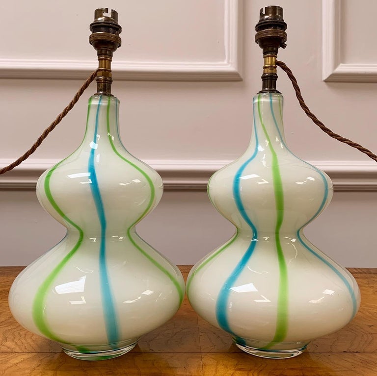A Pair of Murano Polychrome Double Gourd Lamps For Sale at 1stDibs