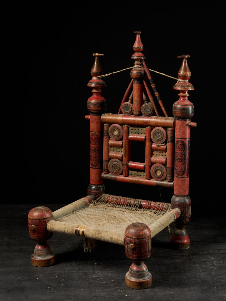 Pair of Old Punjabi Handcrafted Wooden Tribal Wedding Chairs For Sale ...