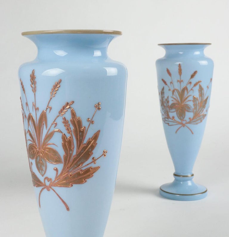 Pair of Opaline Glass Painted Victorian Vases For Sale at 1stDibs | victorian vases for sale