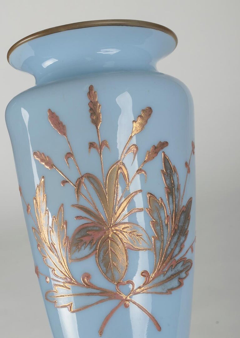 Pair of Opaline Glass Painted Victorian Vases For Sale at 1stDibs | victorian vases for sale