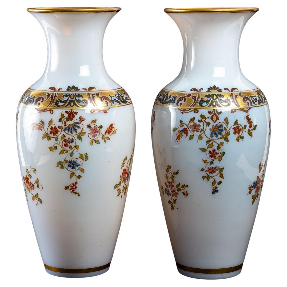 Pair of 19th Century Opaline Vases For Sale at 1stDibs