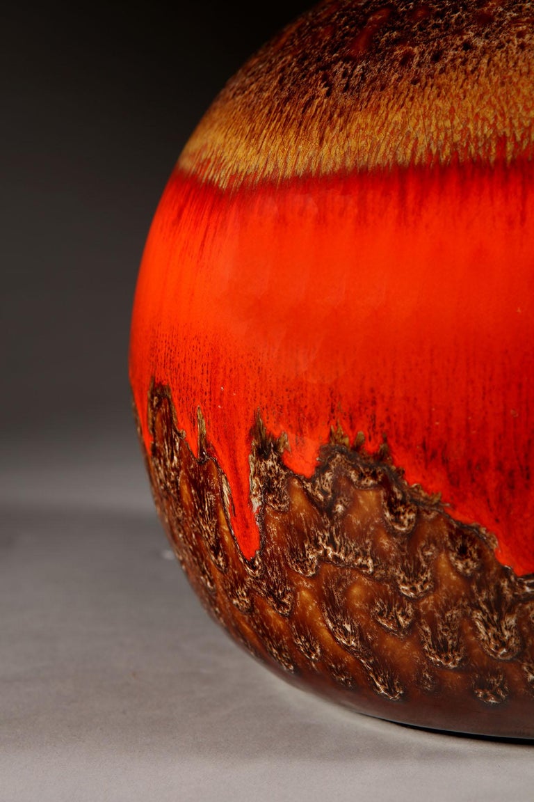 Pair of Orange Volcanic Glaze Art Pottery Vases as Table Lamps For Sale ...