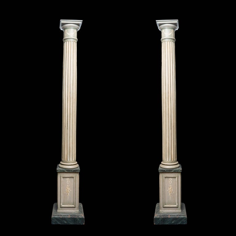 Pair of Paint Decorated Roman Columns Having Hand Painted Flowers ...