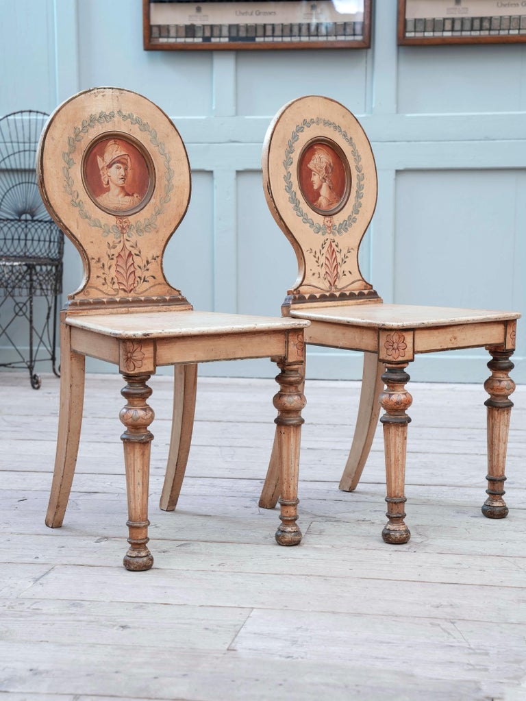 Pair of Painted 19th Century Hall Chairs For Sale at 1stDibs
