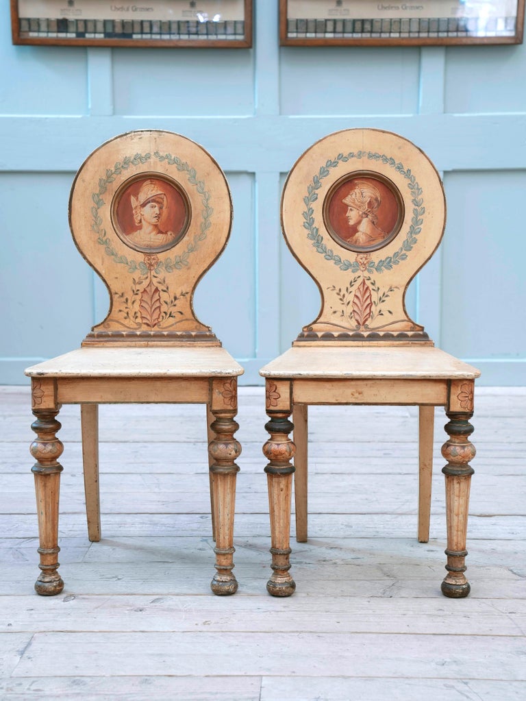 Pair of Painted 19th Century Hall Chairs For Sale at 1stDibs