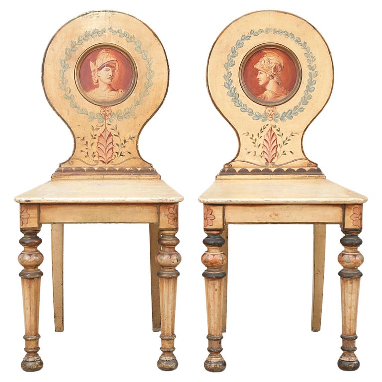 Pair of Painted 19th Century Hall Chairs For Sale at 1stDibs