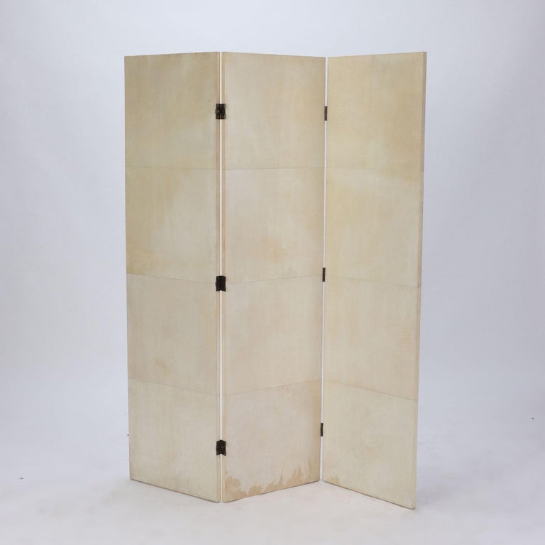 Pair of Parchment Covered Three Panel Folding Screens, Contemporary at ...