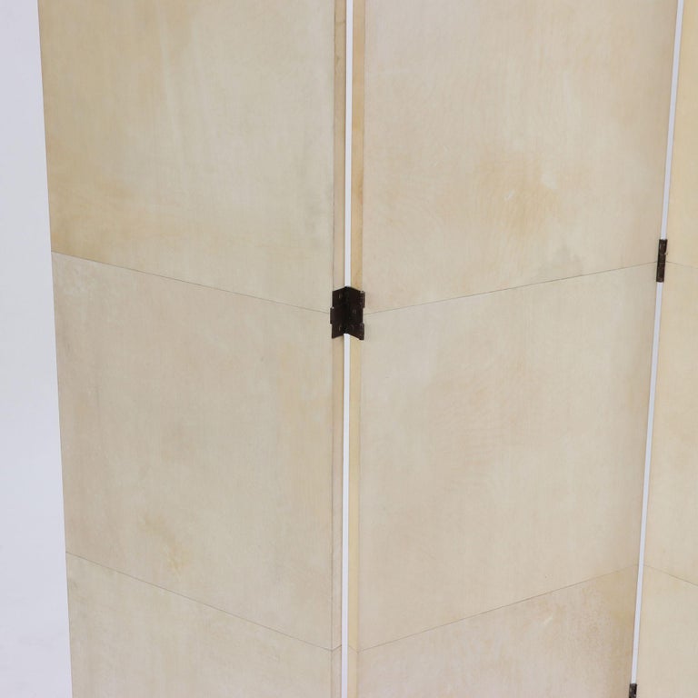 Pair of Parchment Covered Three Panel Folding Screens, Contemporary at ...