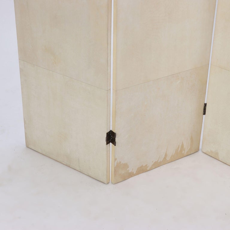 Pair of Parchment Covered Three Panel Folding Screens, Contemporary at ...