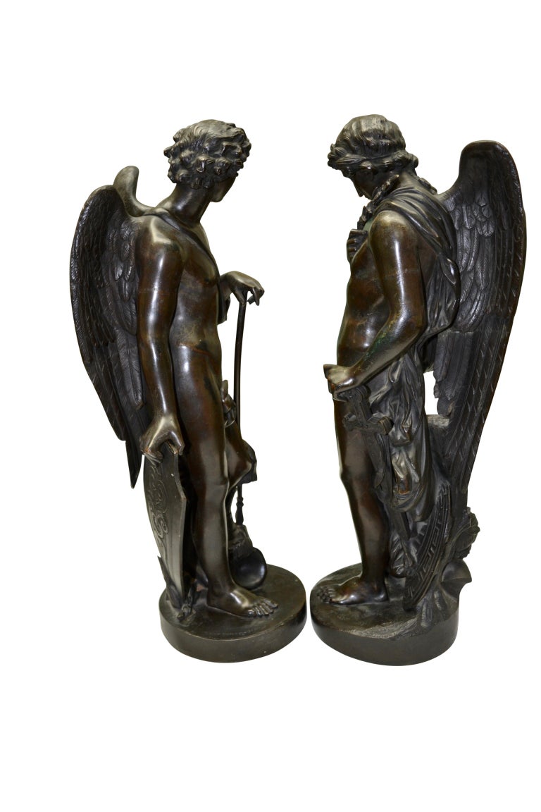 Pair of Patinated Bronze Winged Figural Male Classical Greek Statues ...