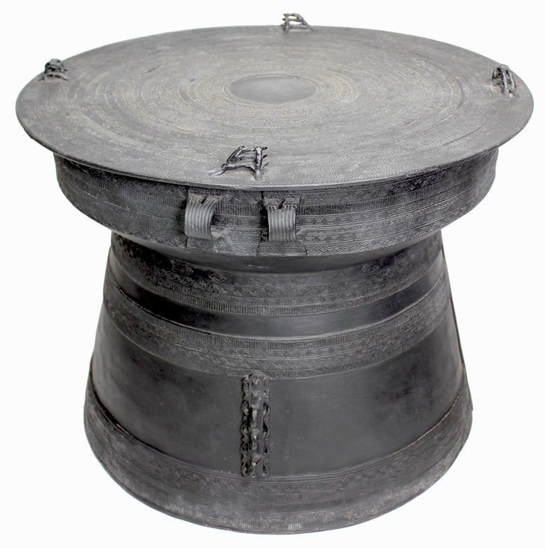 Pair of Patinated Metal Rain Drums, Patio Side Tables at 1stDibs