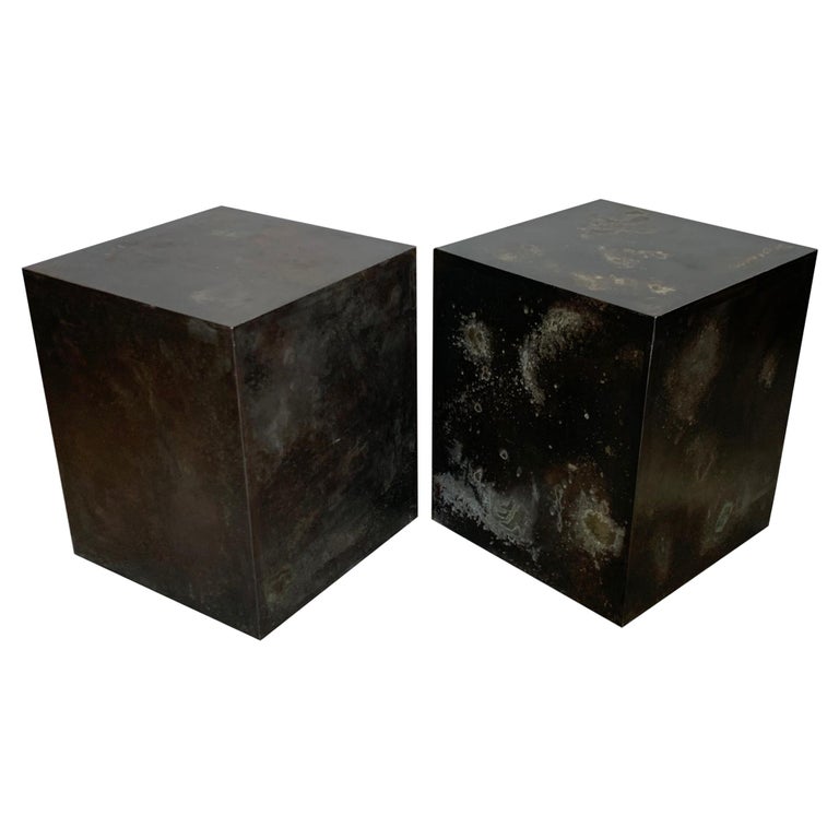 A Pair of Patinated Steel Cubes For Sale at 1stDibs