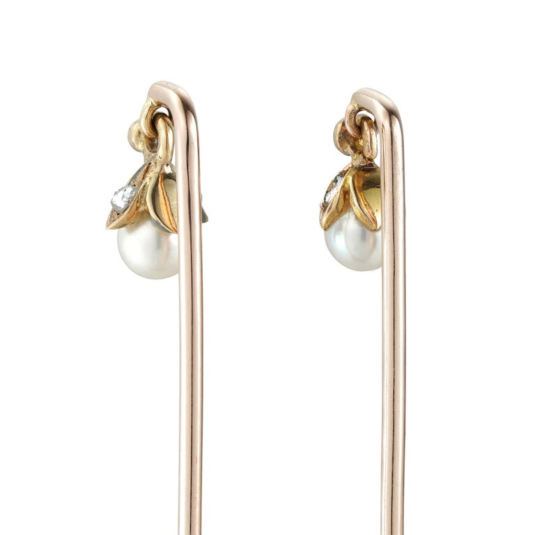 Pair of Pearl and Diamond Stick Pins For Sale at 1stDibs