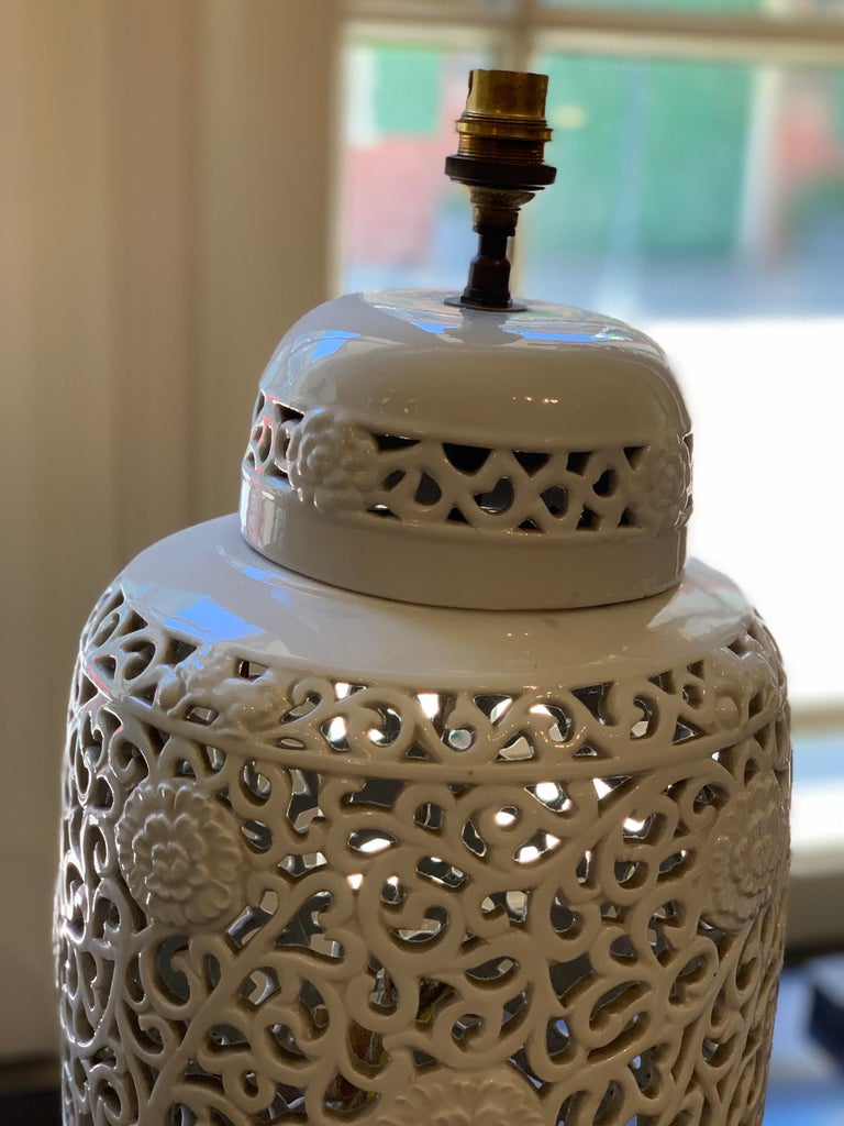 Pair of Pierced Enamel Lamp Bases For Sale at 1stDibs