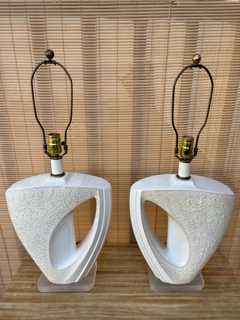 Pair of Postmodern 1980s Art Deco Revival Ceramic Table Lamps at 1stDibs