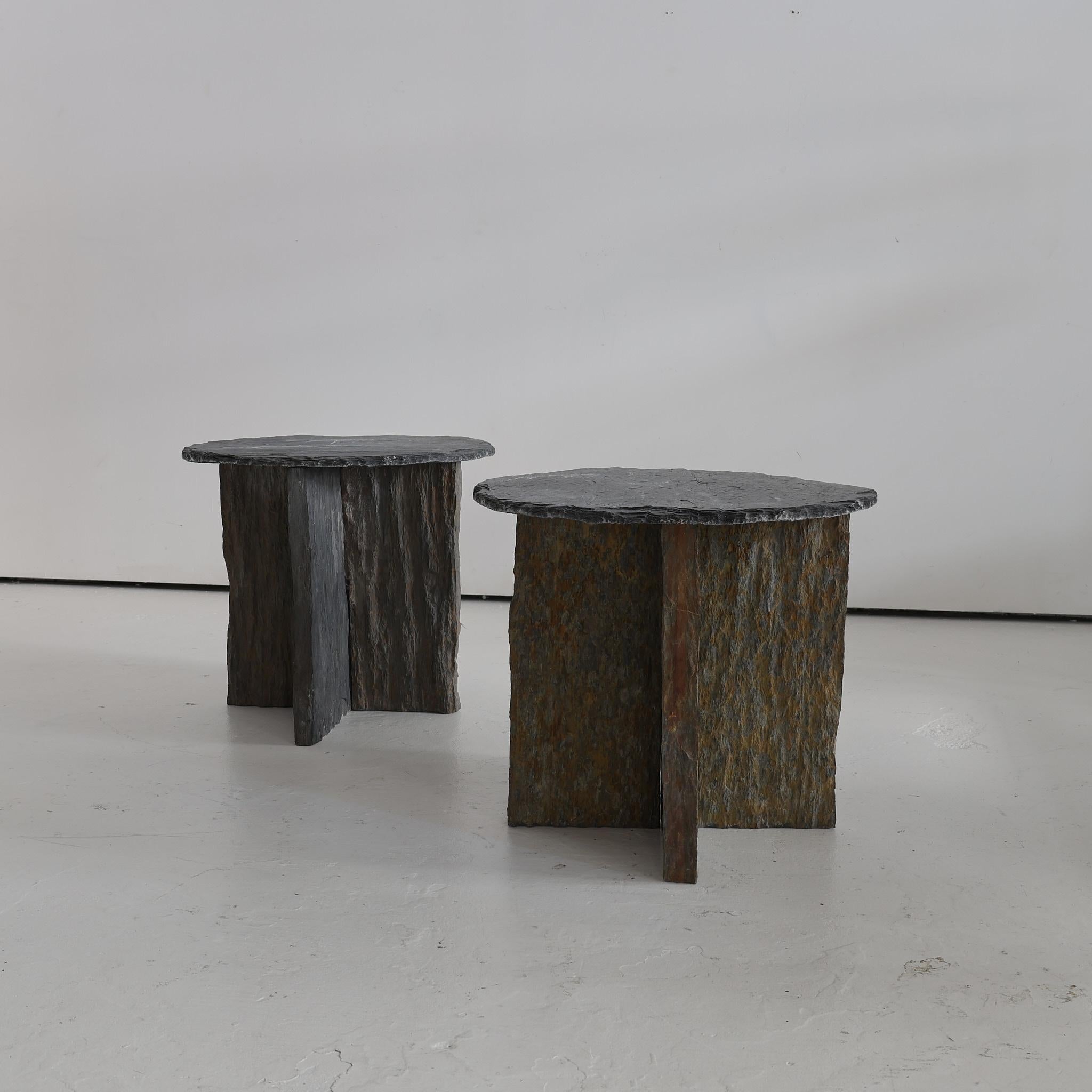 A Pair Of Primitive Riven Slate Low Side Tables For Sale at 1stDibs