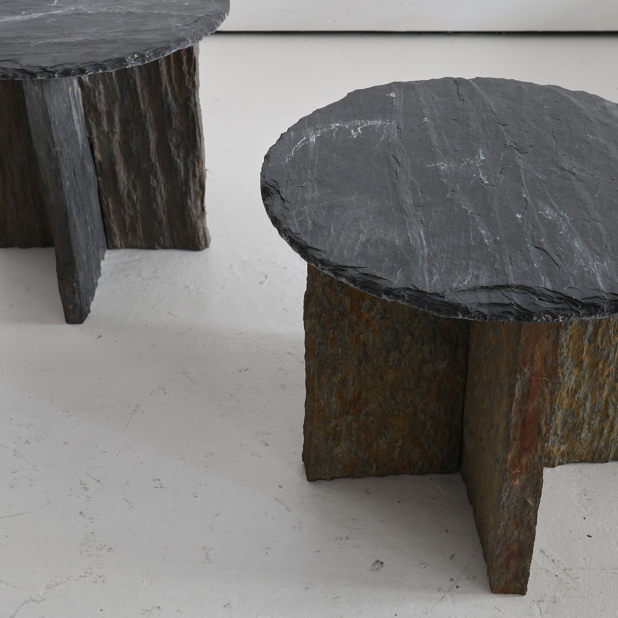A Pair Of Primitive Riven Slate Low Side Tables For Sale at 1stDibs
