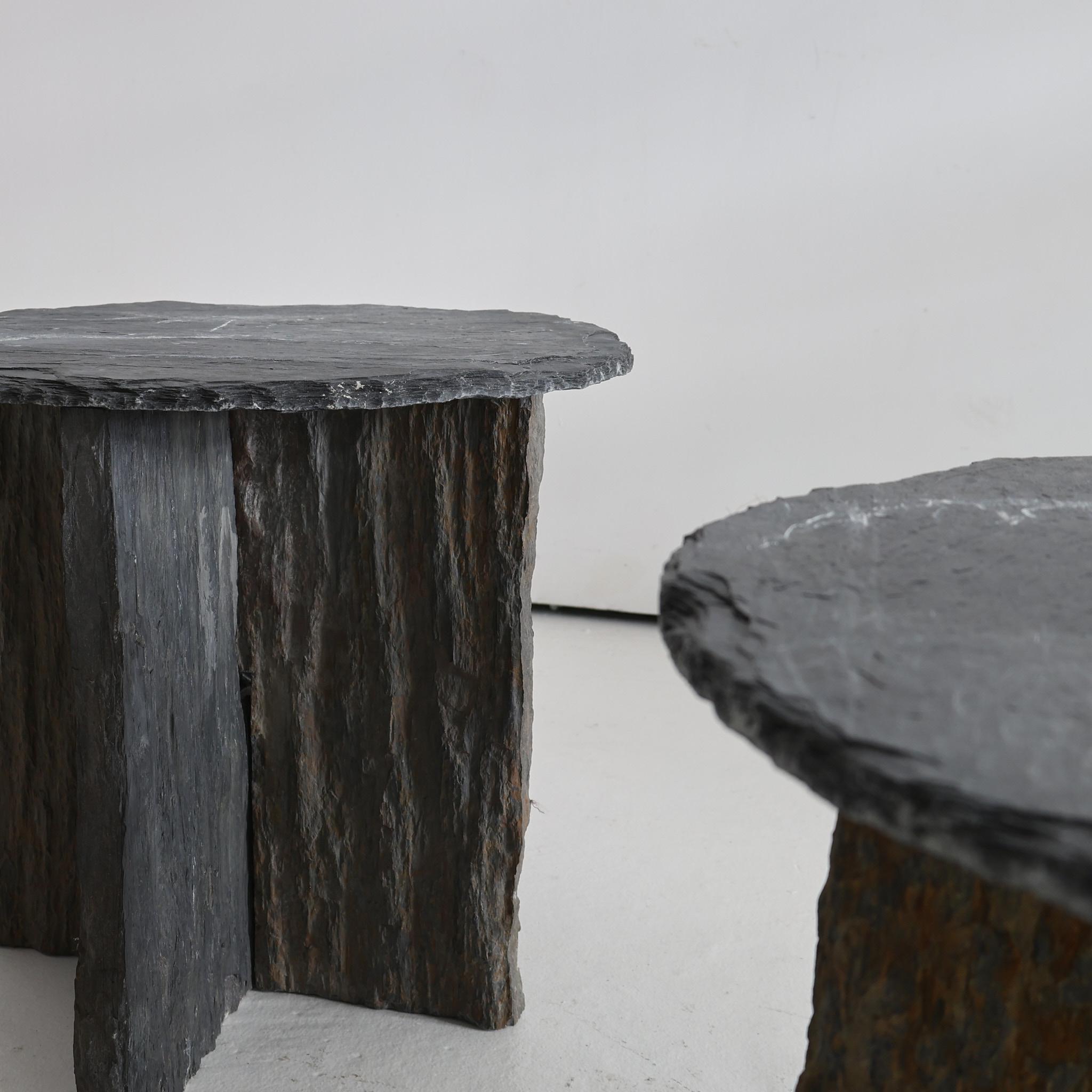 A Pair Of Primitive Riven Slate Low Side Tables For Sale at 1stDibs
