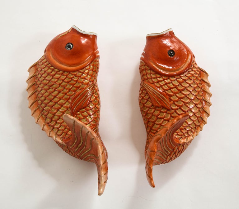 Pair of Qing Dynasty, 18th/19th C. Chinese Porcelain Carp Form Wall ...