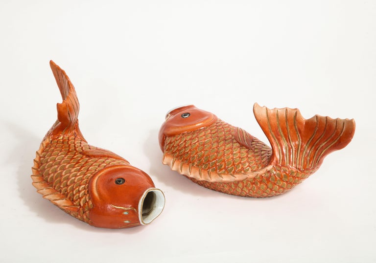 Pair of Qing Dynasty, 18th/19th C. Chinese Porcelain Carp Form Wall ...