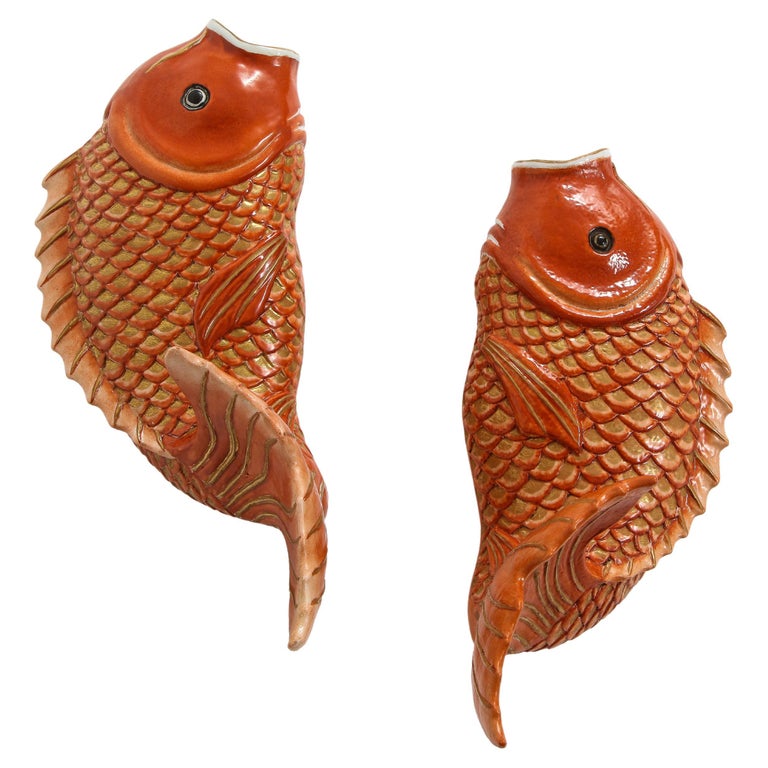 Pair of Qing Dynasty, 18th/19th C. Chinese Porcelain Carp Form Wall ...