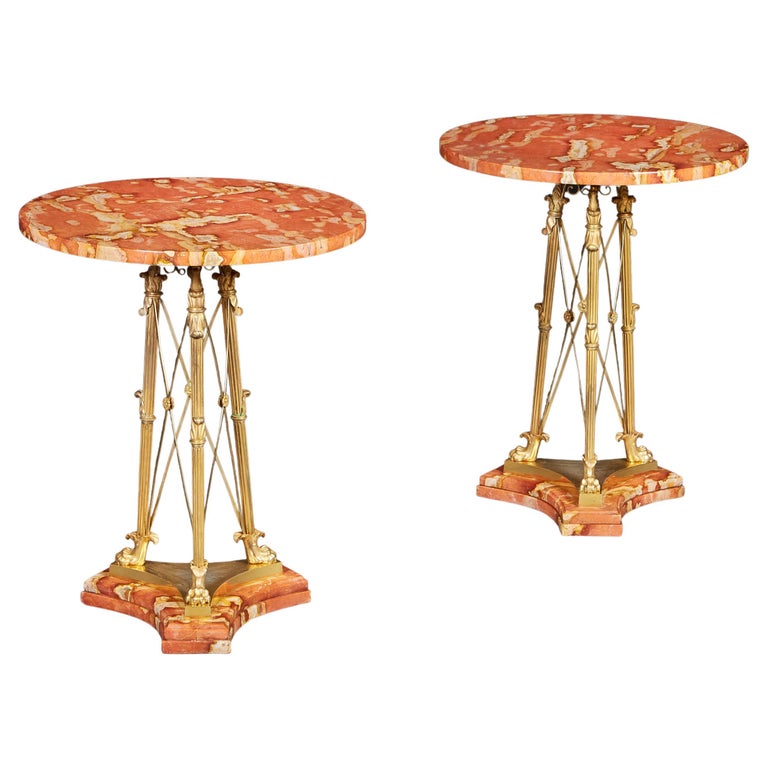 Pair of Red Marble and Gilded Bronze Occasional Tables For Sale at 1stDibs